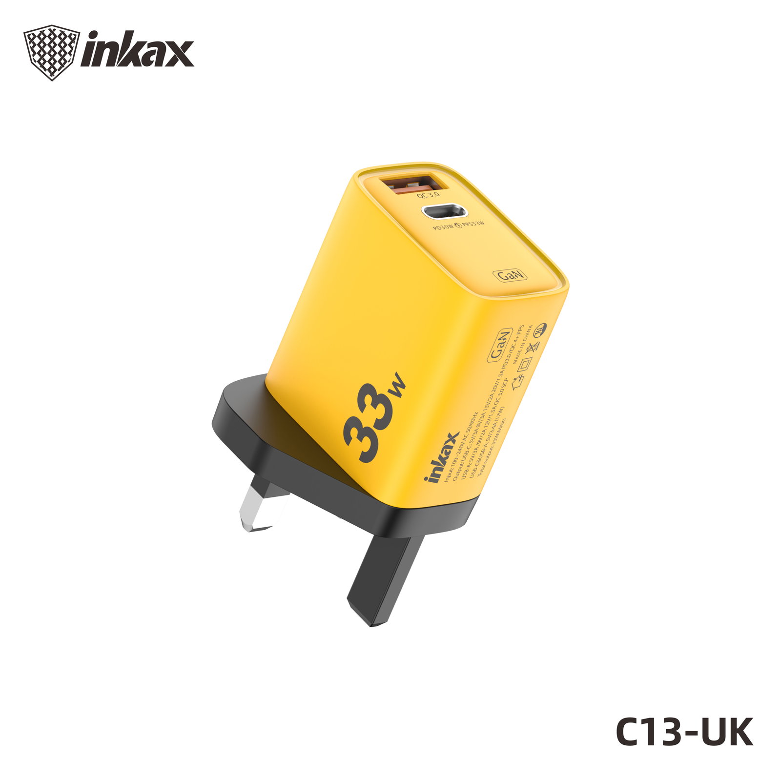 راس شاحن INKAX C13-UK PD33 W GAN · ALSHARIQA
